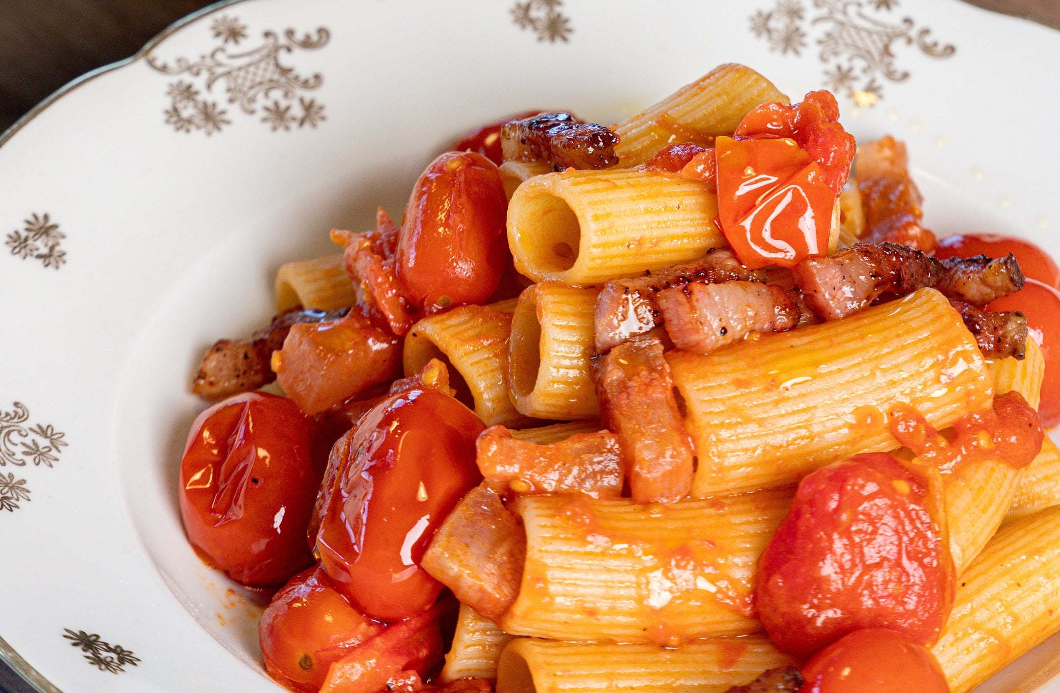 Rigatoni with Datterini Tomatoes & Guanciale | crispy guanciale ...