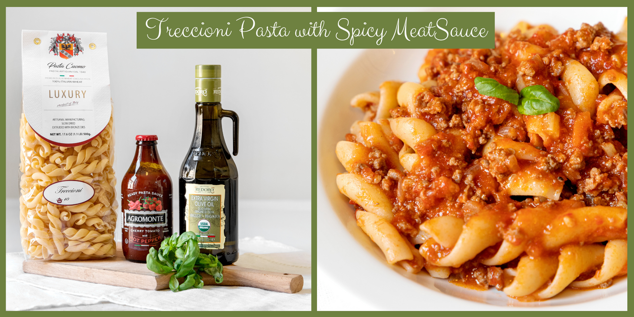 Treccioni with Spicy Meat Sauce | basil, cherry tomato sauce, extra ...