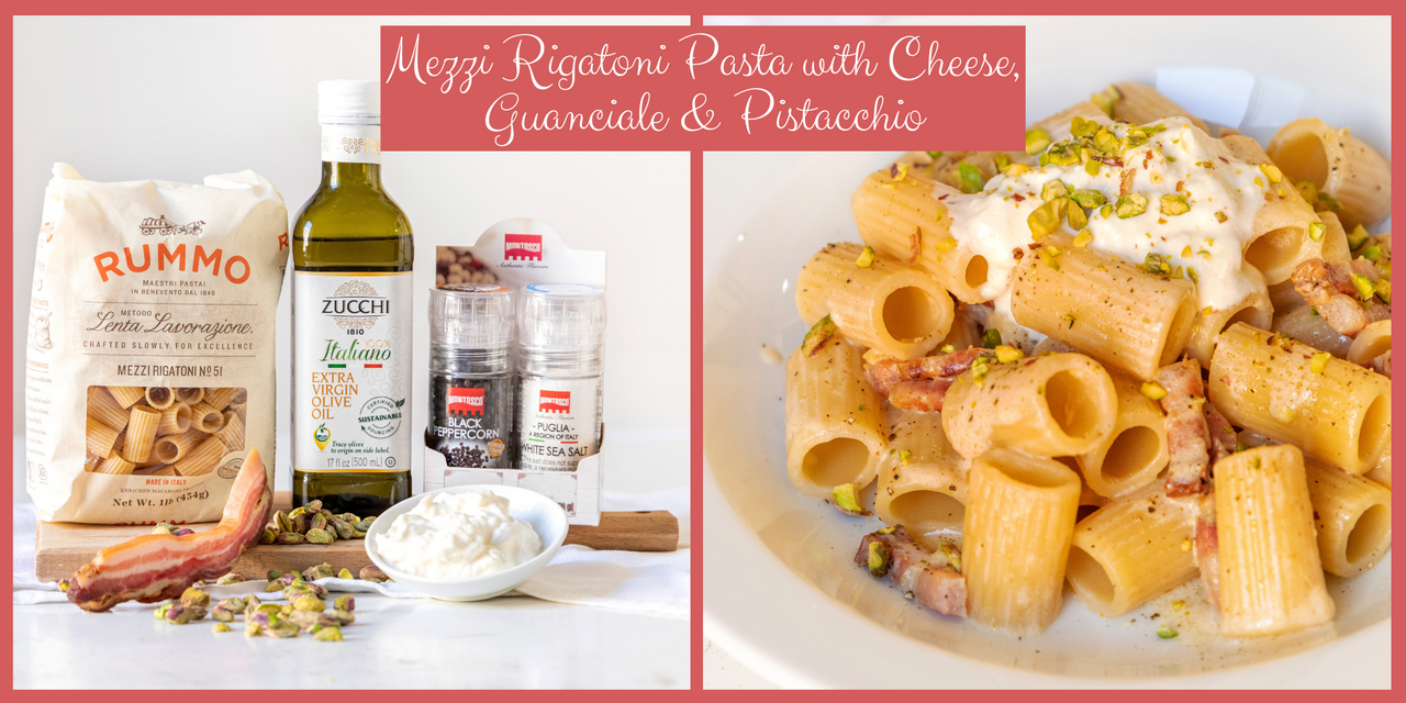 Half sized Rigatoni Pasta with Guanciale, Cheese & Pistacchio | cheese ...